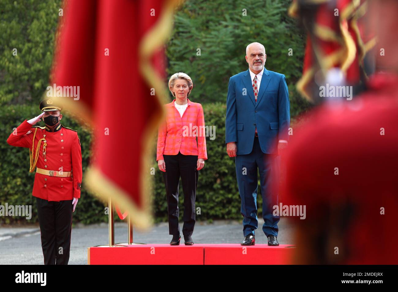 Albanian Prime Minister Edi Rama, right, and the President of the ...