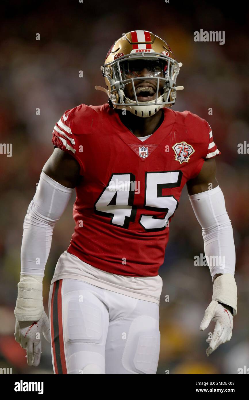 San Francisco 49ers Demetrius Flannigan-Fowles (45) reacts after a ...