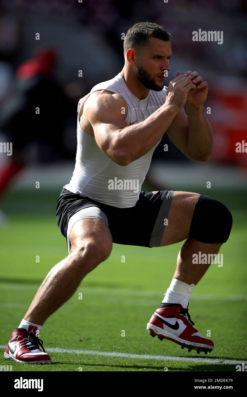 San Francisco 49ers Nick Bosa (97) warms up before an NFL football game ...
