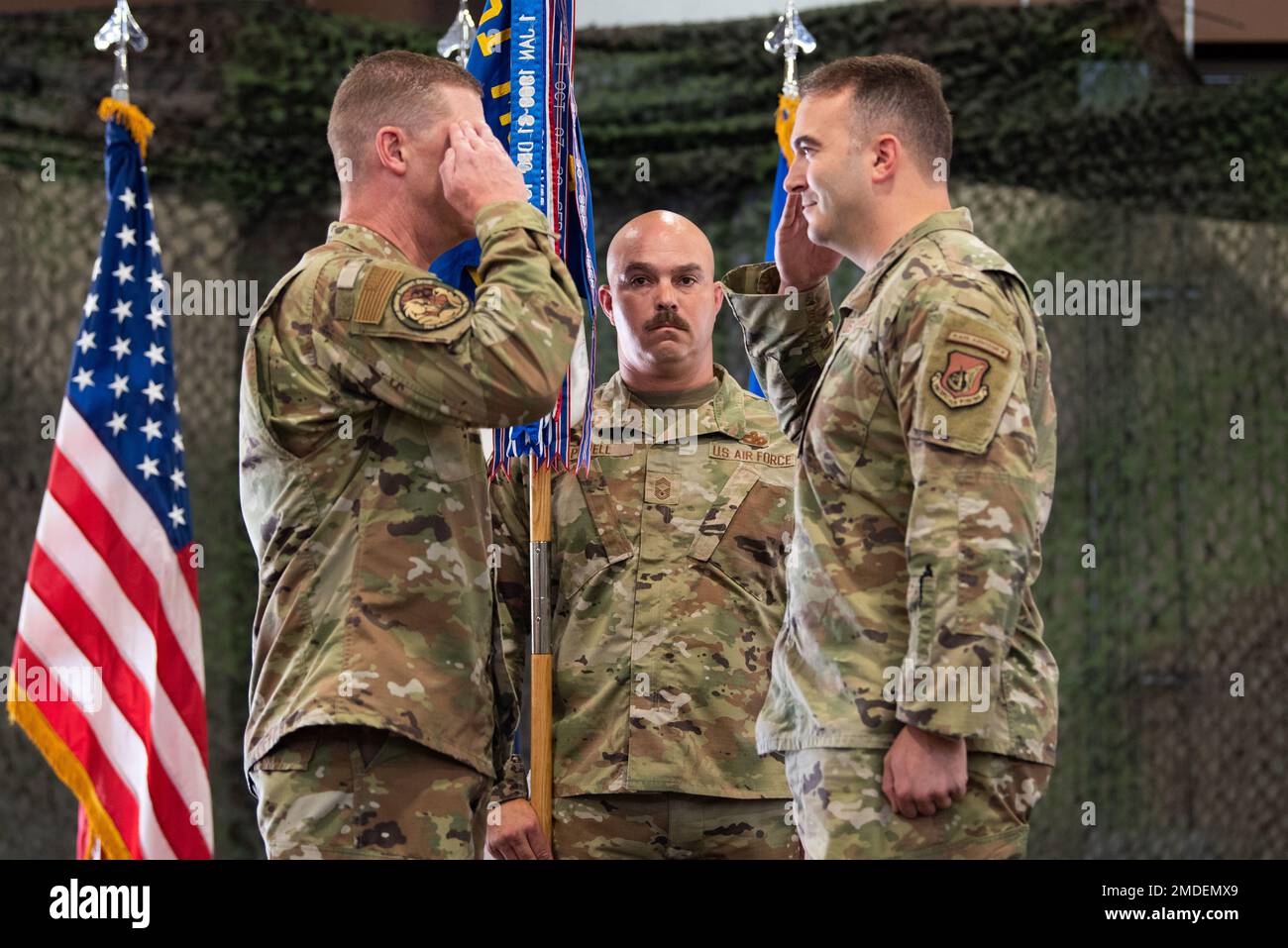 Col. Kyle Grygo, 51st Mission Support Group commander, receives a ...