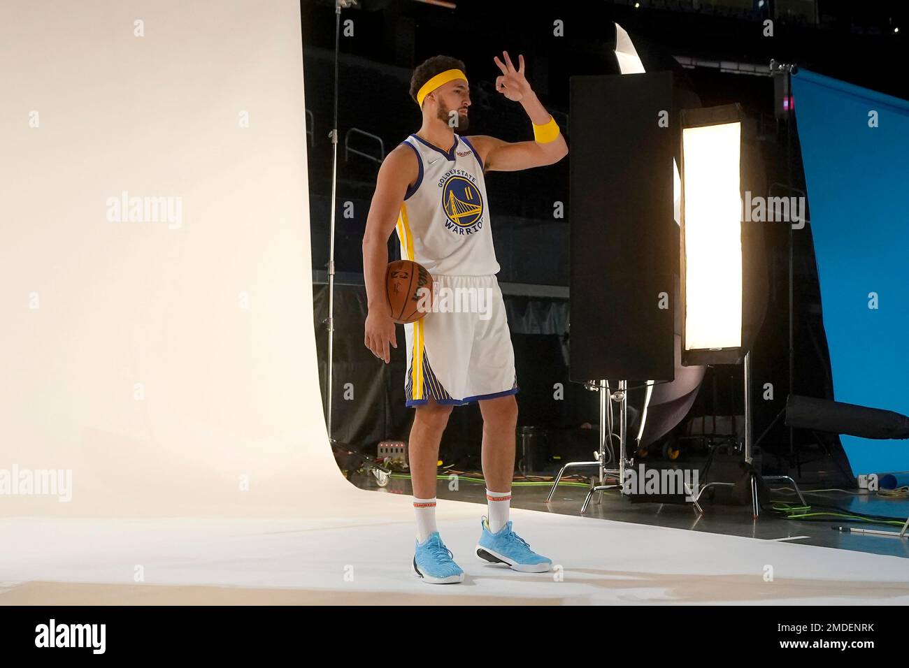 Golden State Warriors guard Klay Thompson poses for photos during the ...