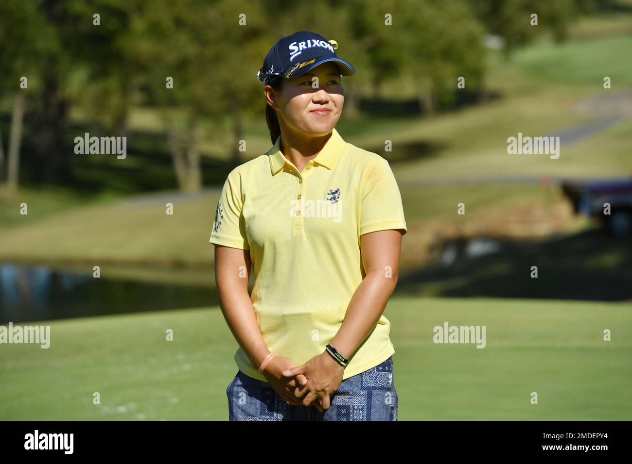 Nasa Hataoka, of Japan, during the trophy presentation after winning ...
