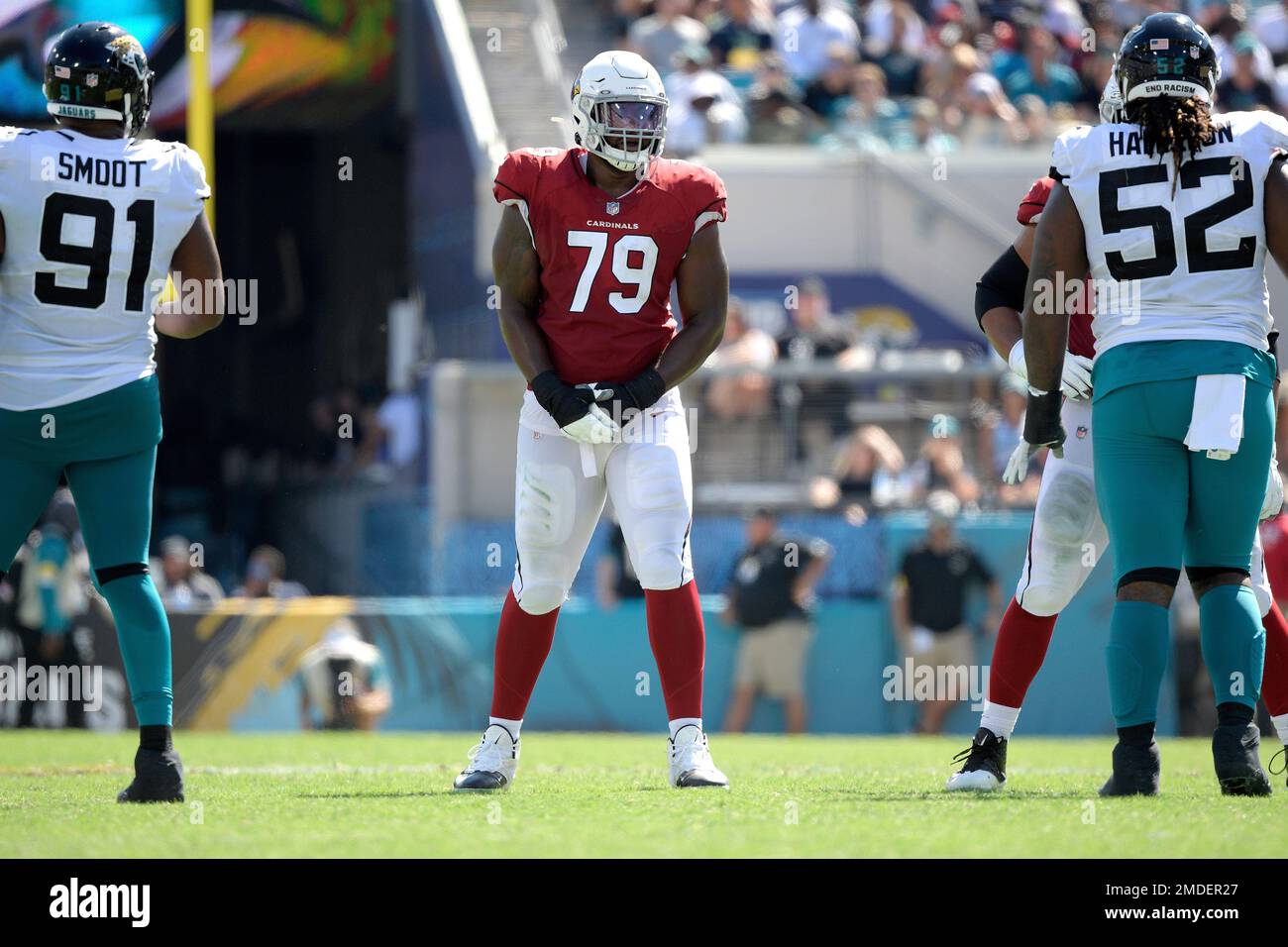 Arizona Cardinals offensive tackle Josh Jones (79) sets up for a play ...