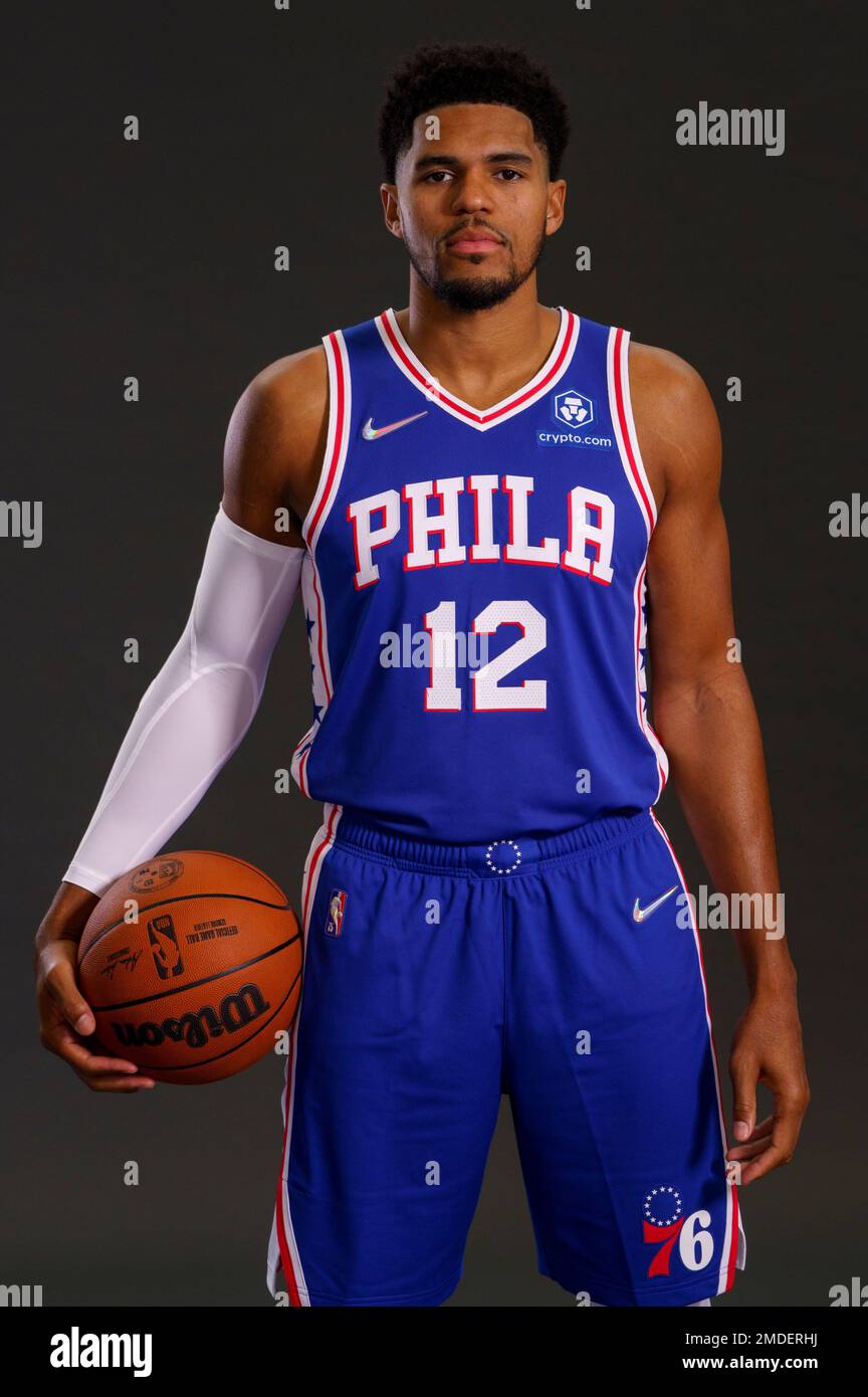 Philadelphia 76ers forward Tobias Harris poses for photos during the ...