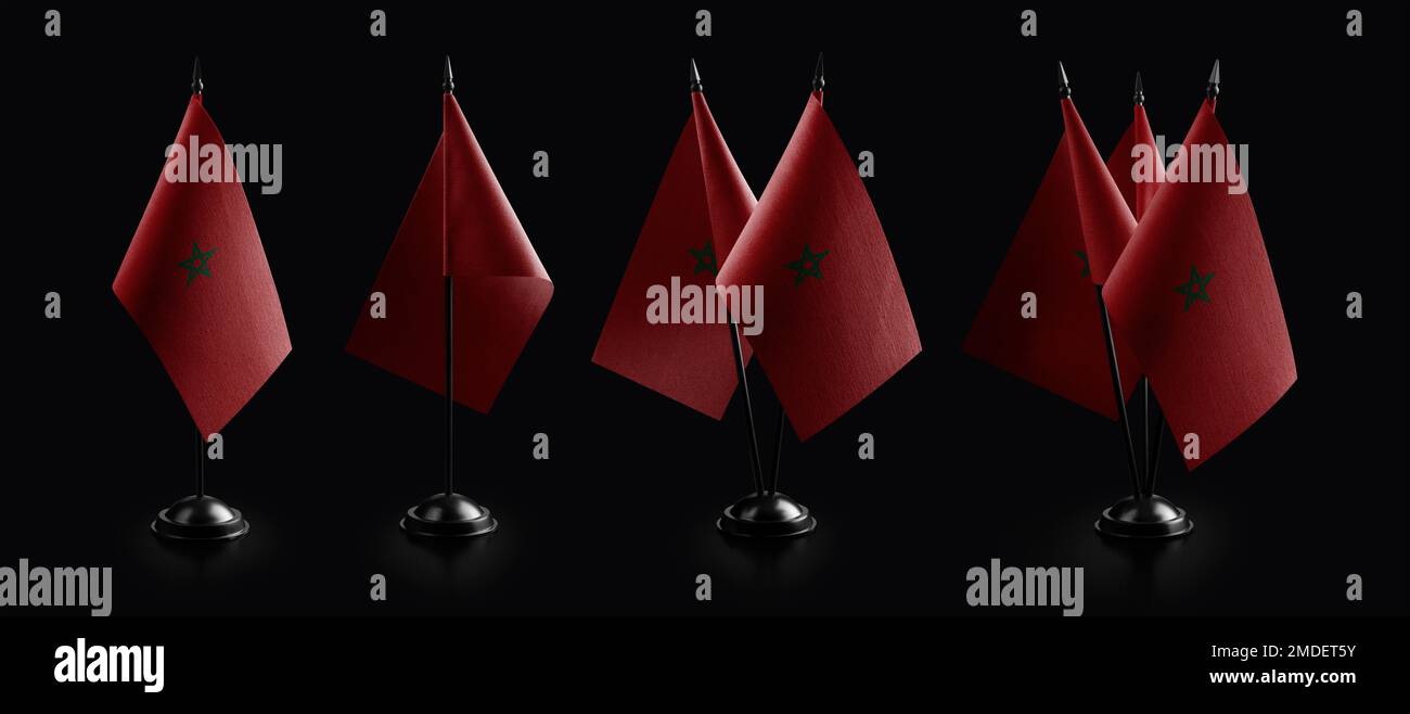 Small national flags of the Morocco on a black background Stock Photo ...