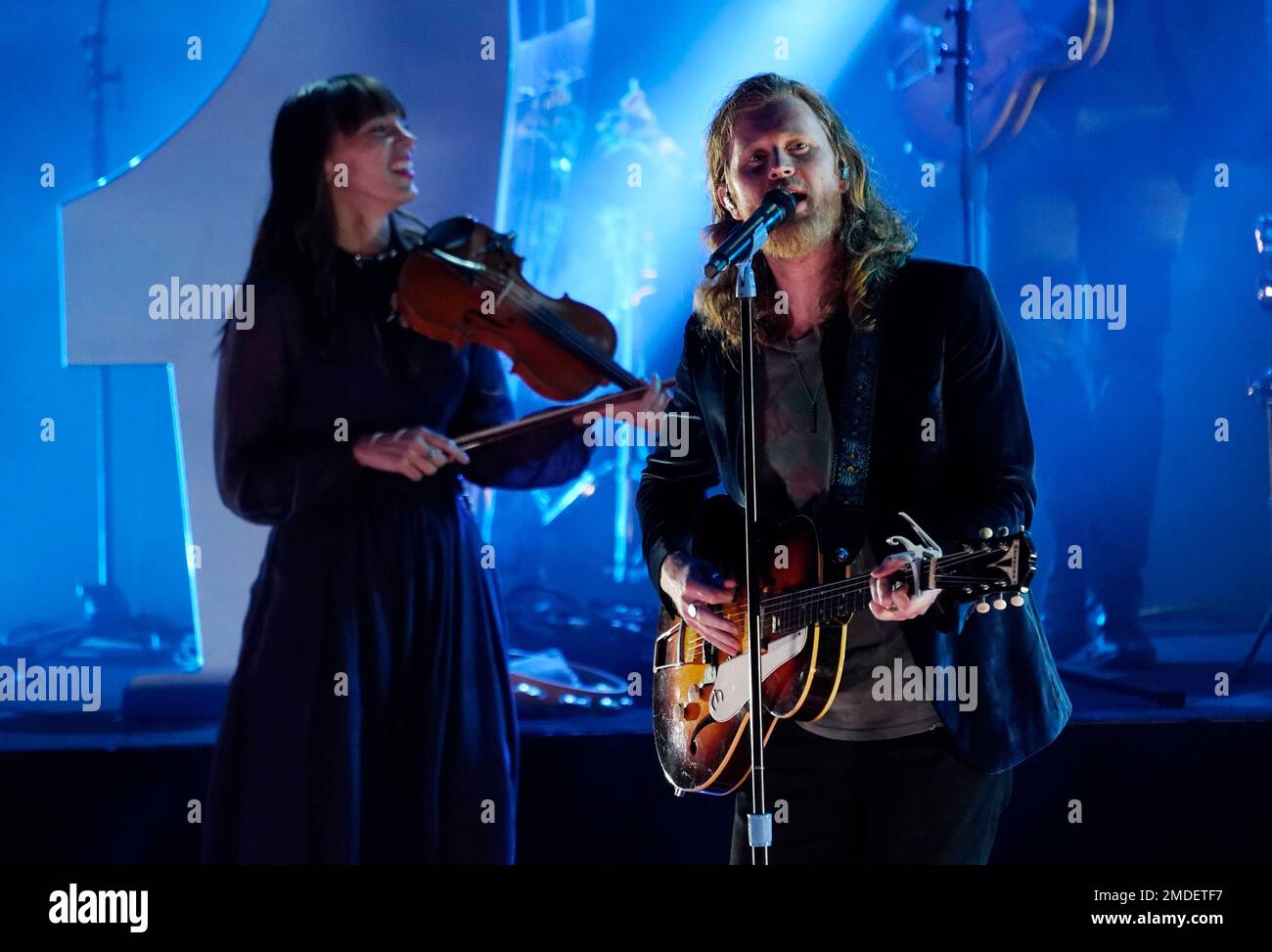 Wesley Schultz, right, and Lauren Jacobson of The Lumineers perform ...