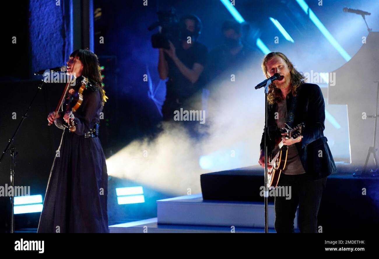 Wesley Schultz, right, and Lauren Jacobson of The Lumineers perform ...