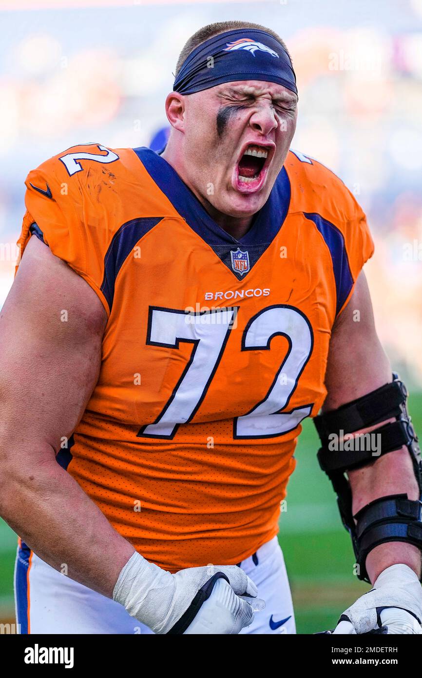 Denver Broncos offensive tackle Garett Bolles (72) celebrates win ...
