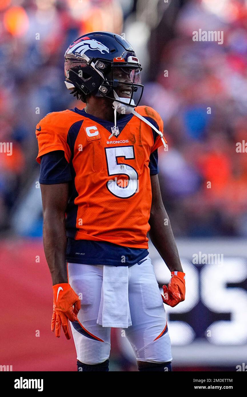 Denver Broncos quarterback Teddy Bridgewater (5) looks on against the ...