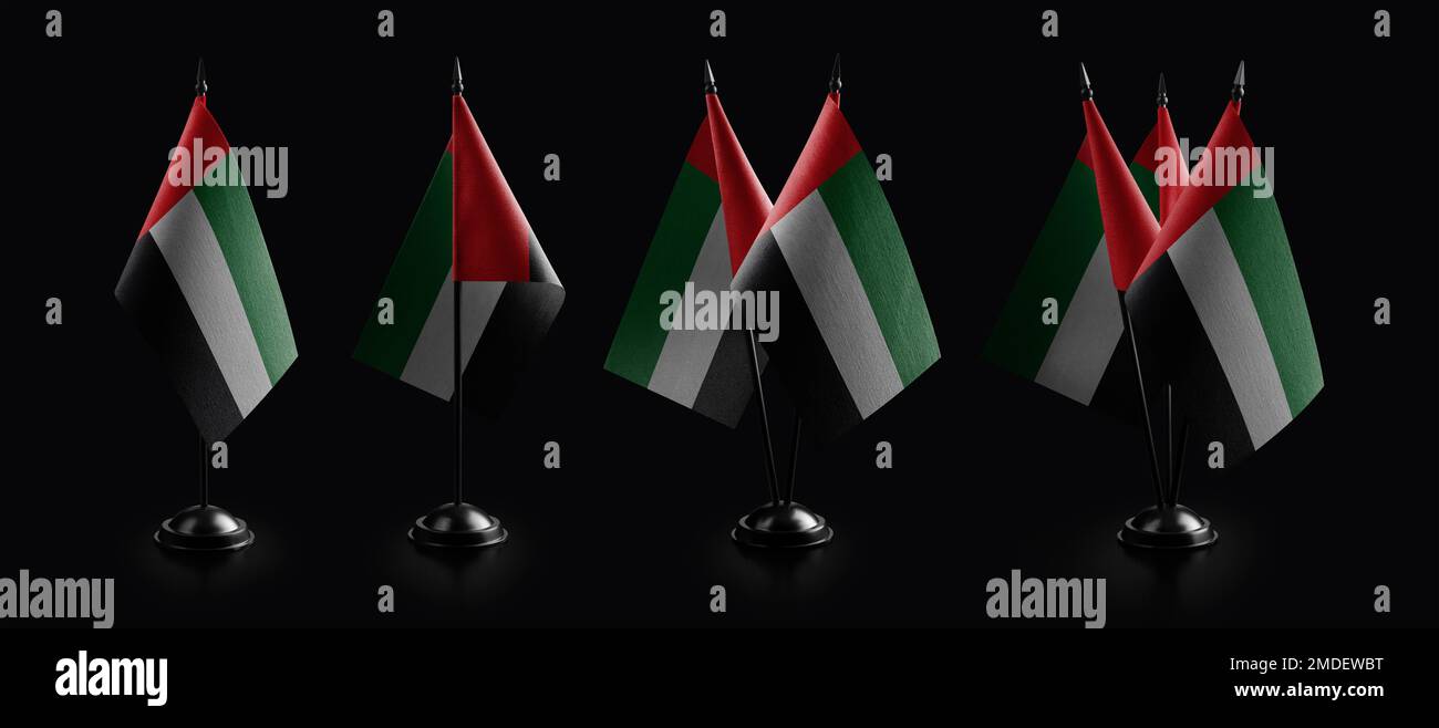 Small national flags of the Arab Emirates on a black background Stock ...