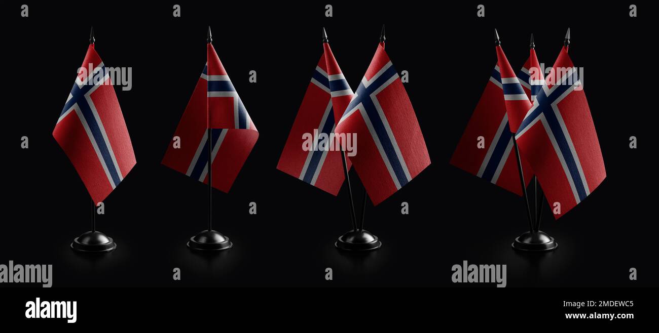 Small national flags of the Norway on a black background Stock Photo ...