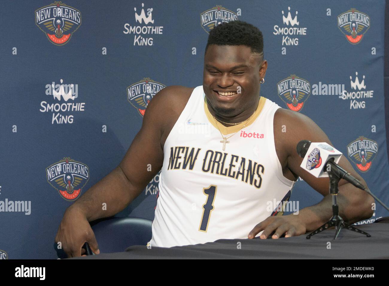 New Orleans Pelicans power forward Zion Williamson smiles during the ...