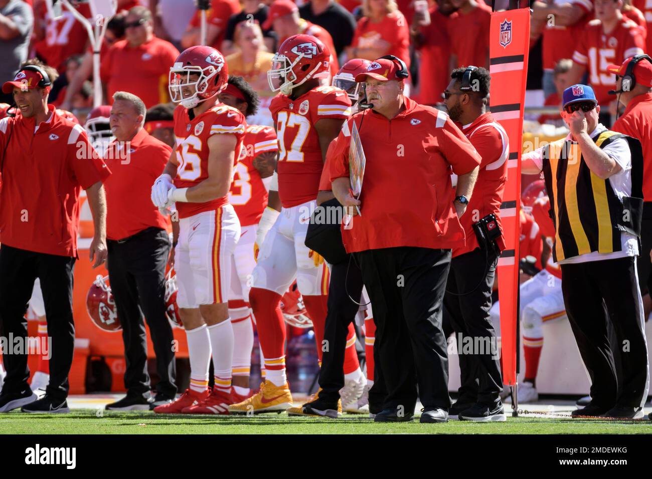 Kansas City Chiefs head coach Andy Reid looks on as the seconds run off ...