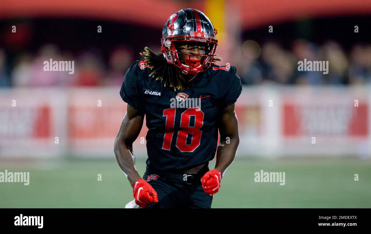 Western Kentucky University wide receiver Daewood Davis runs a route ...