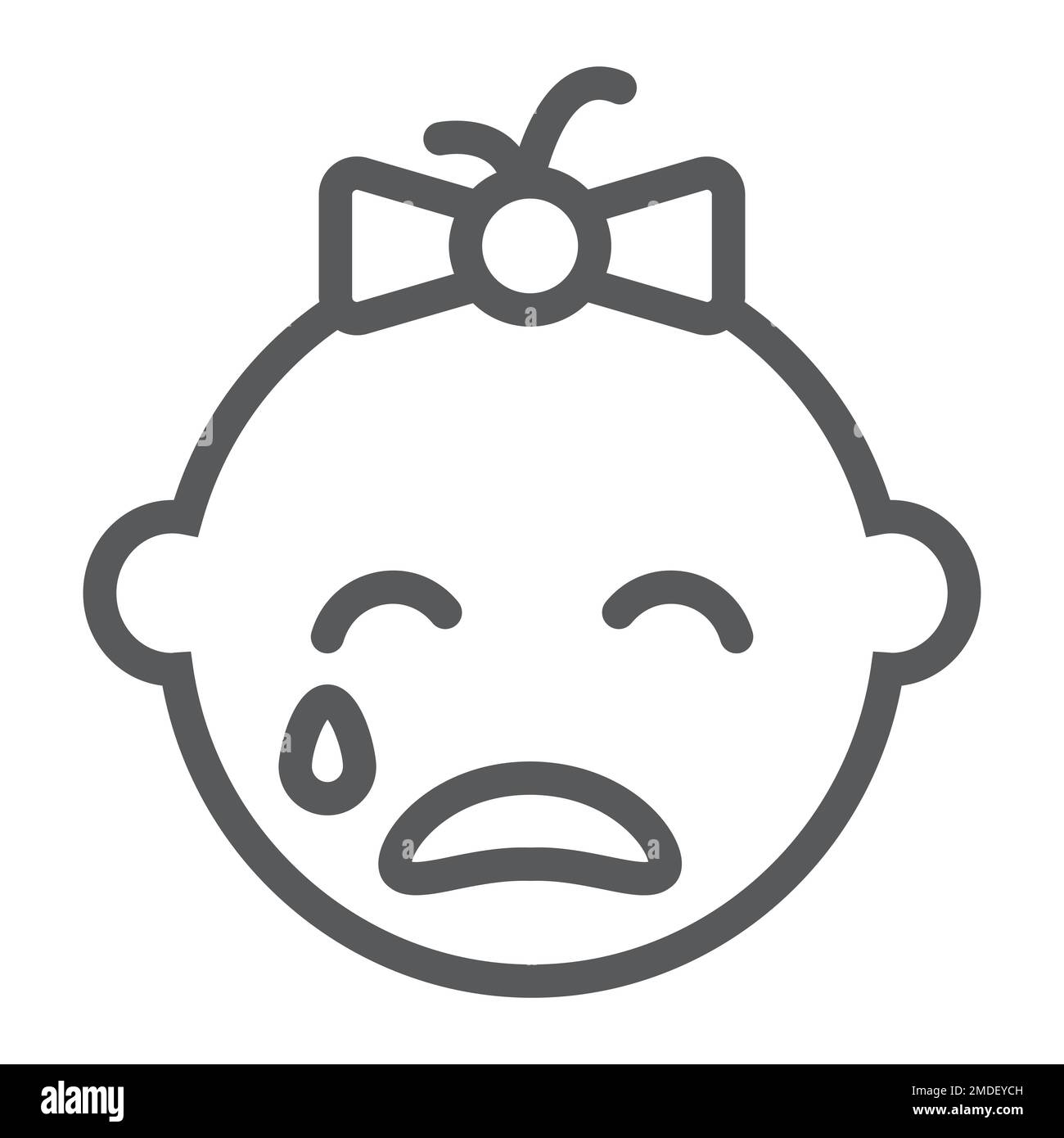 Baby girl cry line icon, emotion and child, face sign, vector graphics ...