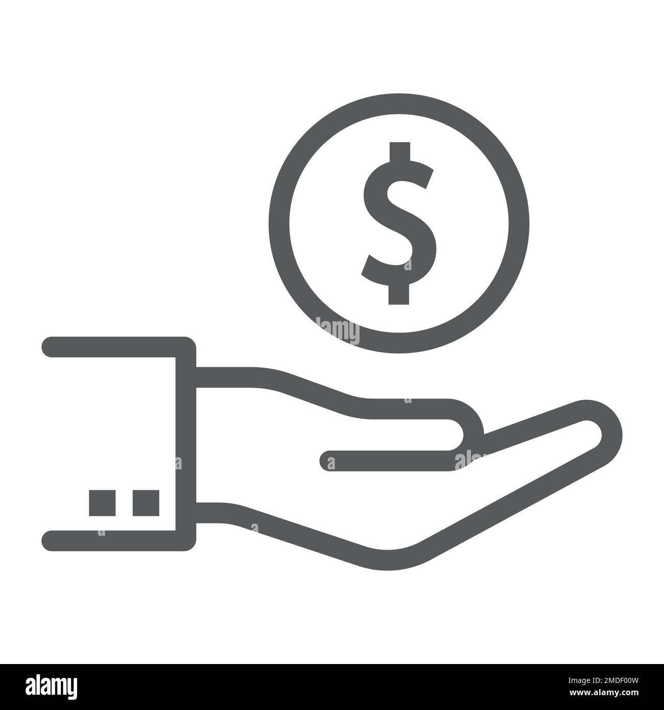 Hand holding coin line icon, finance and banking, hand sign, vector ...