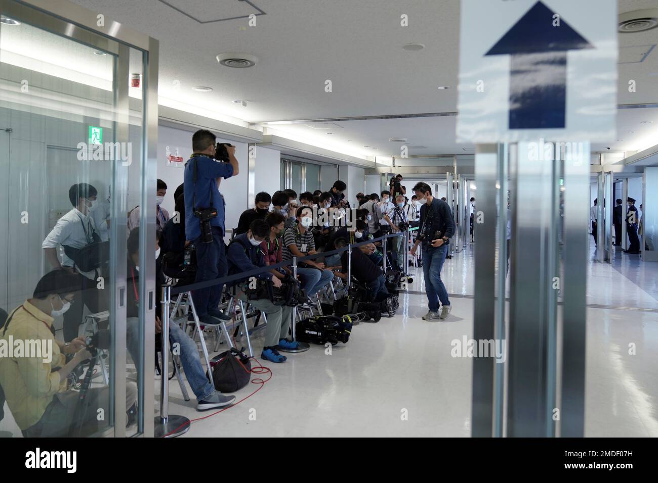 Journalists wait for Kei Komuro, fiance of Japan's Princess Mako, to ...