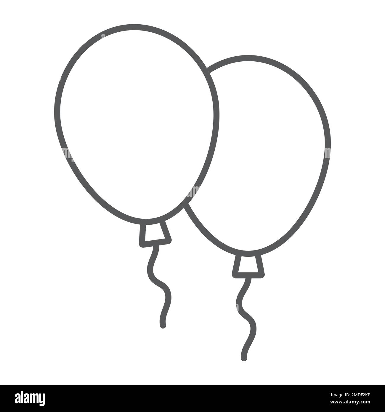 Balloons thin line icon, air and helium, toy sign, vector graphics, a ...