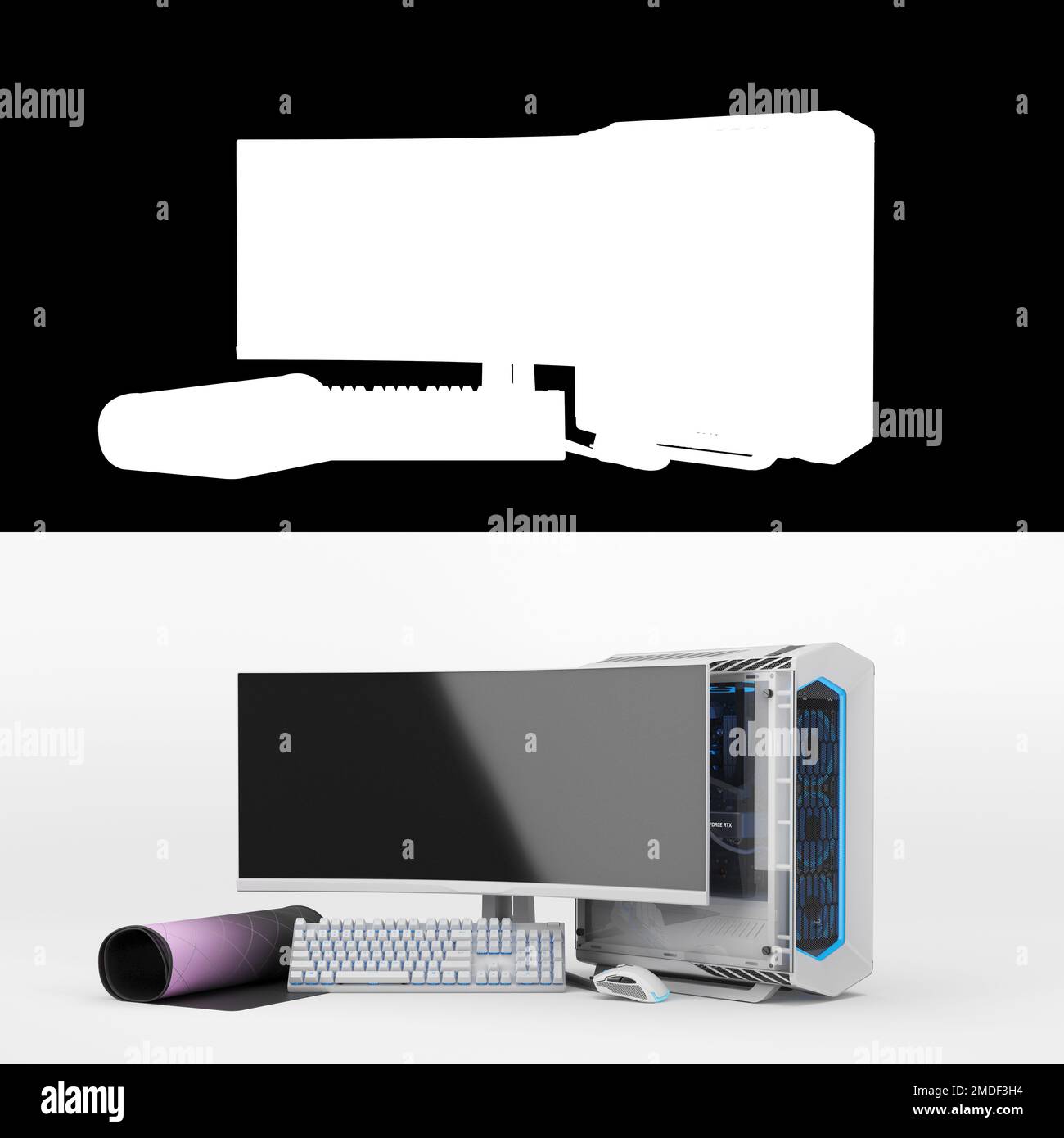 Computer Gaming PC with neon light Futuristic modern workplace 3d ...