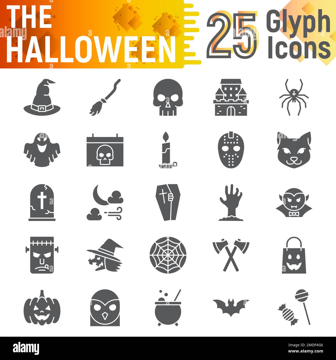 Halloween glyph icon set, spooky symbols collection, vector sketches ...