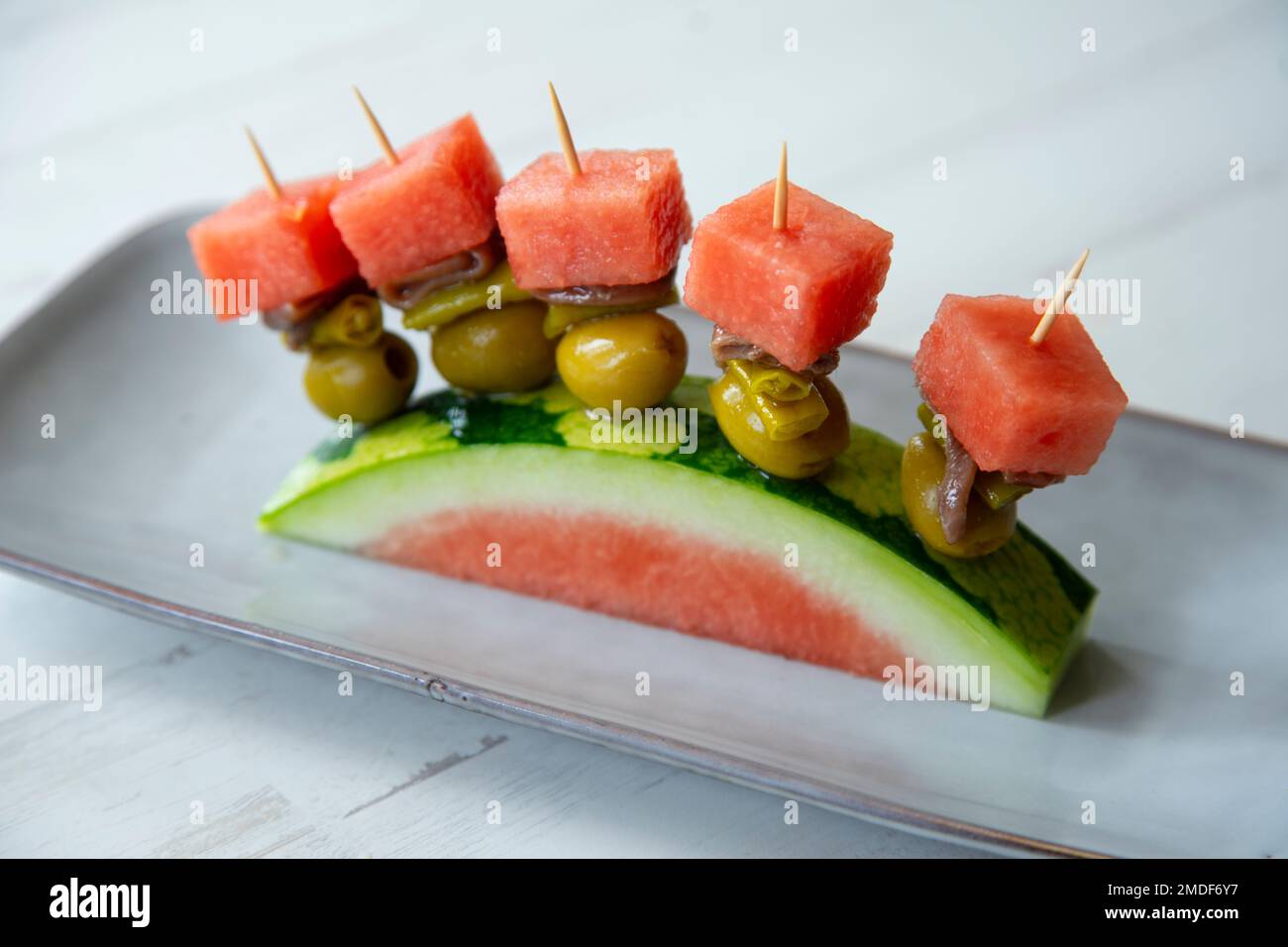 Gilda Basca summer recipe with anchovy, olive and watermelon Stock ...