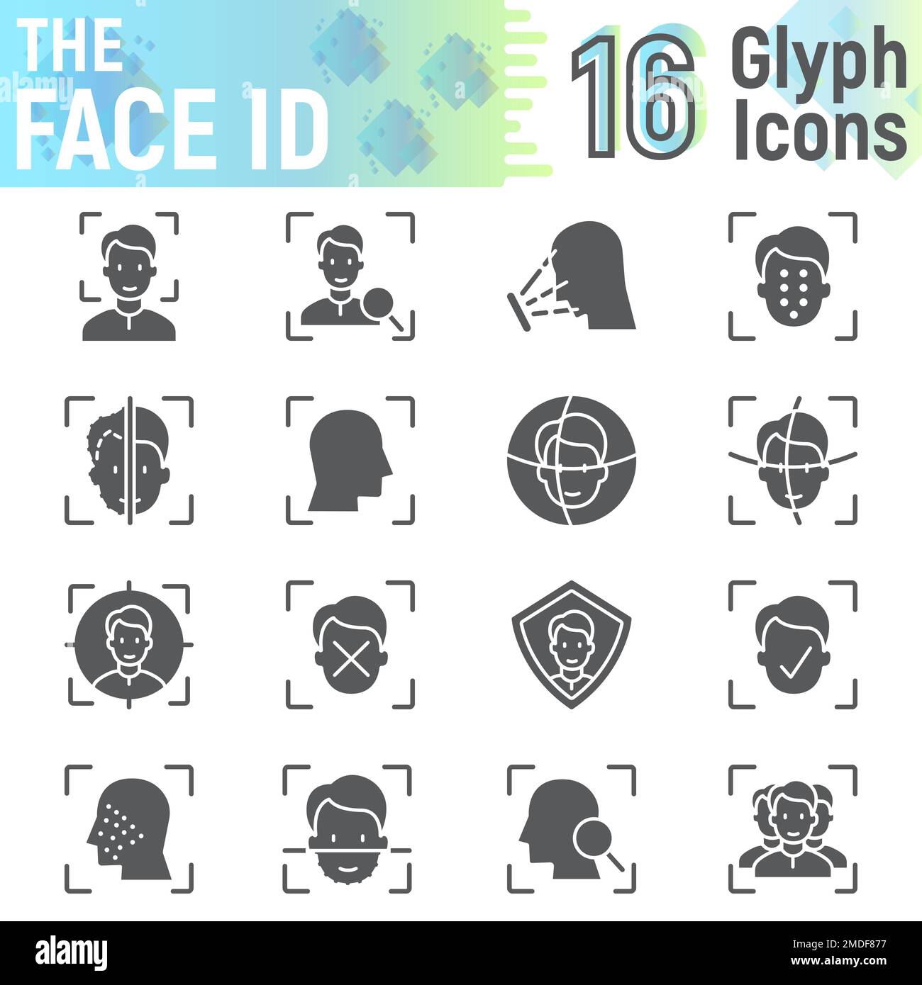 Face ID glyph icon set, face recognition symbols collection, vector ...