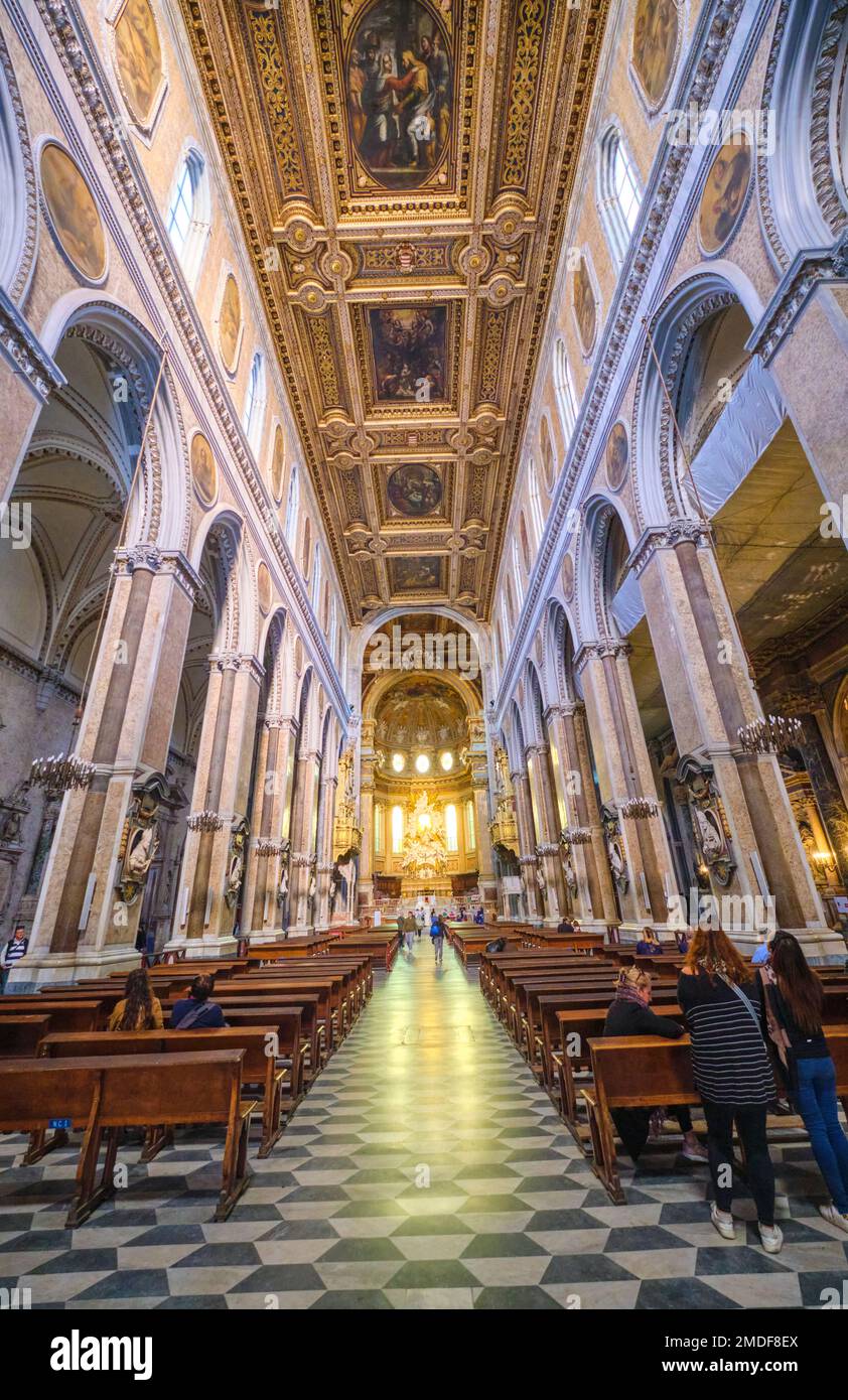 A view of the main aisle, altar and marble floor. At the Duomo ...