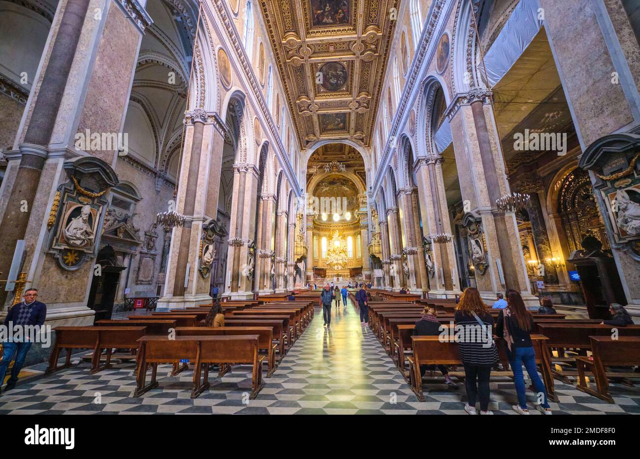 A view of the main aisle, altar and marble floor. At the Duomo ...