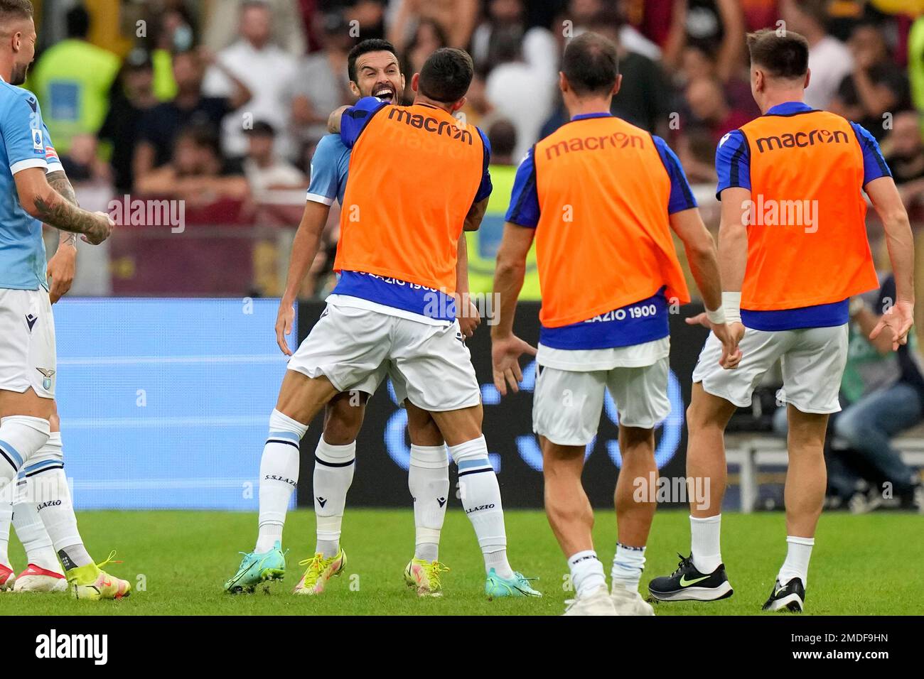Lazio's Pedro, 2nd left, celebrates after scoring his side's second ...