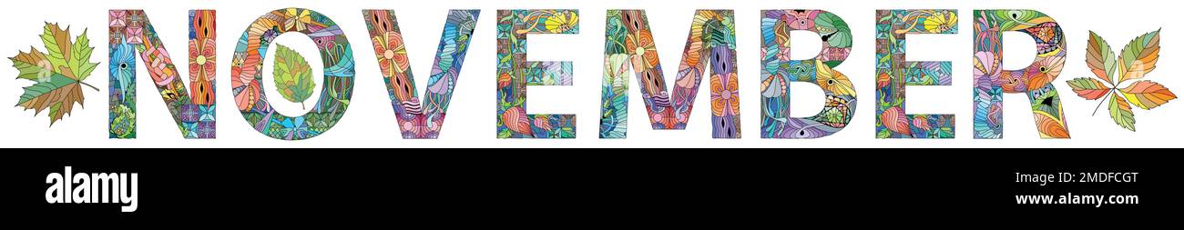 Hand-painted art design. Illustration word NOVEMBER for t-shirt design ...