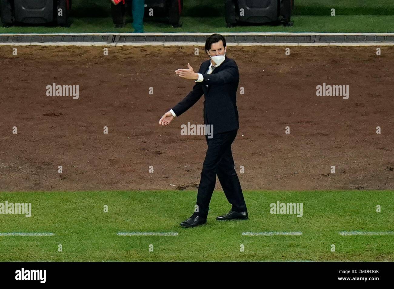 America's coach Santiago Solari gives instructions to his players ...