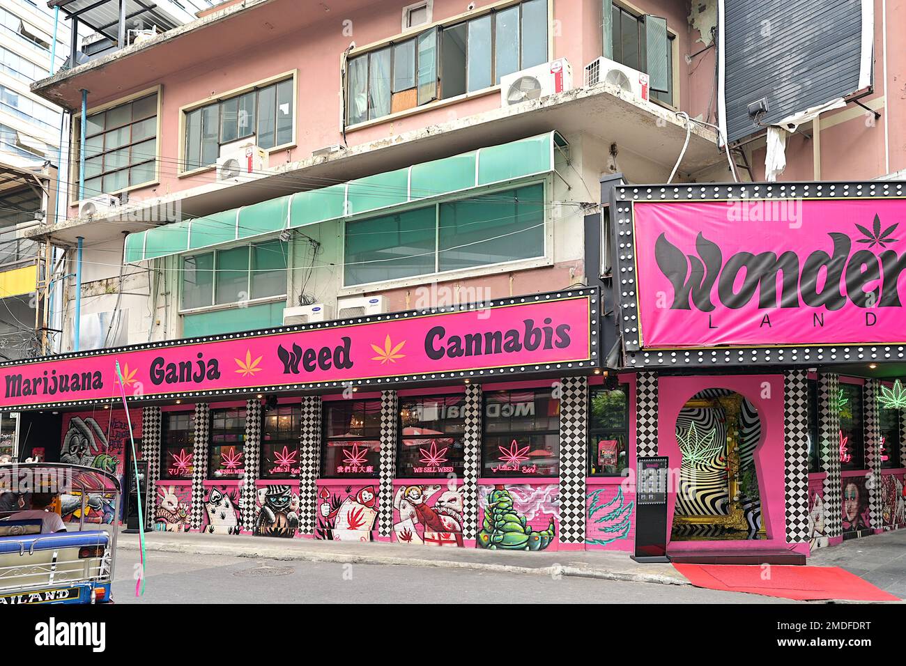 A cannabis dispensary along Sukhumvit Road, Bangkok with multi language signages, near Nana BTS ...