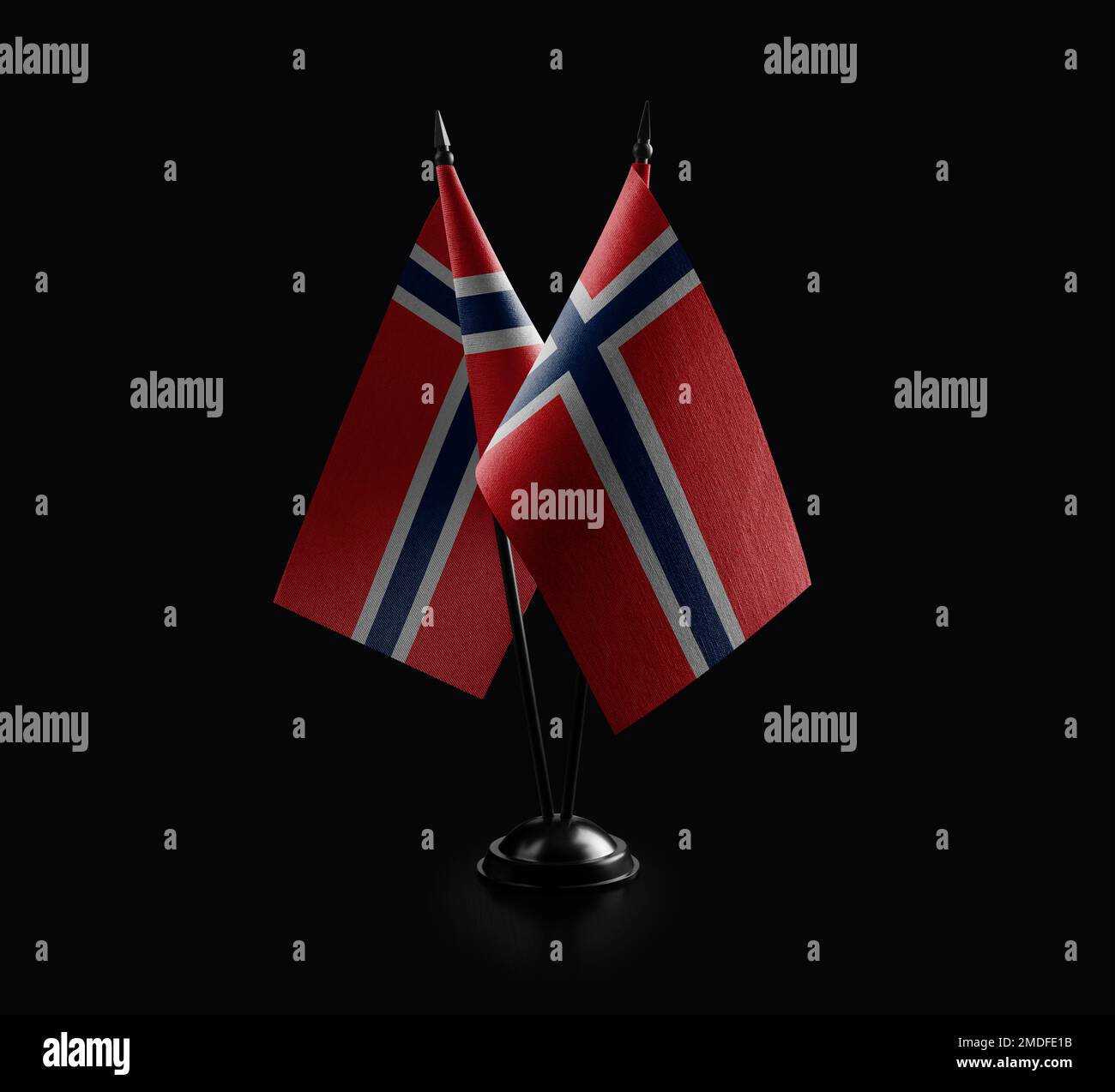 Small national flags of the Norway on a black background Stock Photo ...