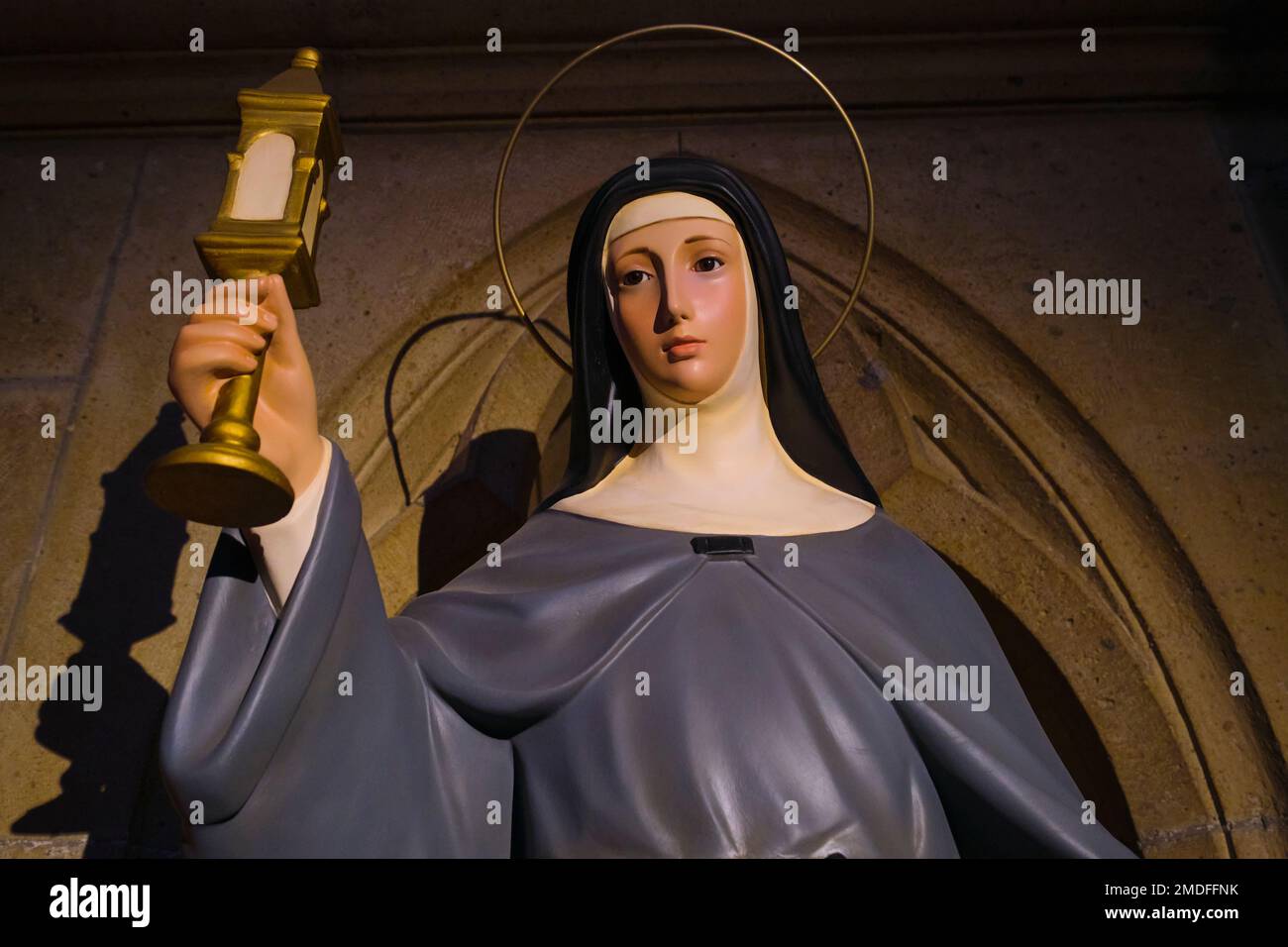 A sculpture, statue of the holy saint, nun, Santa Chiara. At the San ...