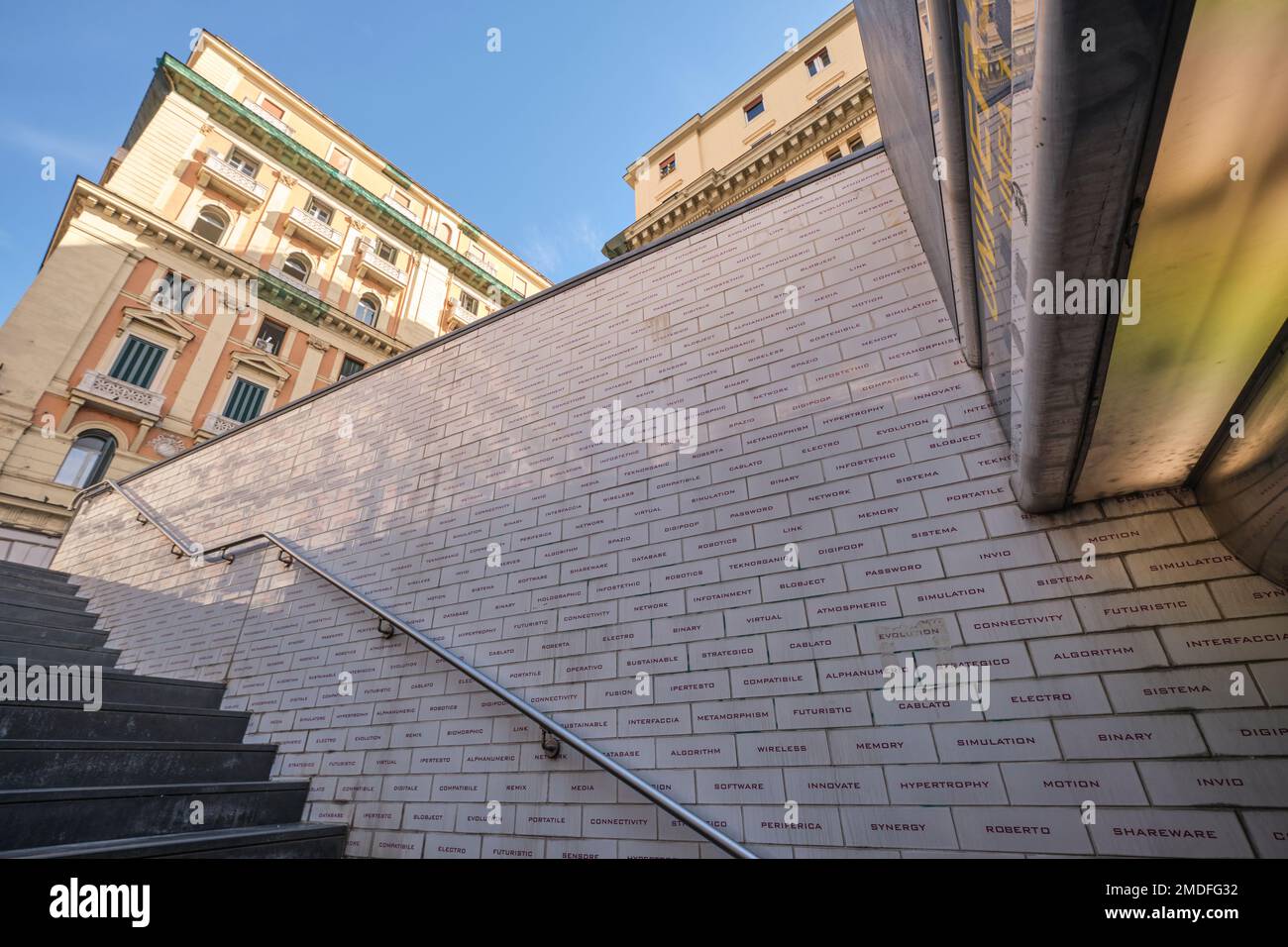 White tiles with random words on them, a public art project at the ...