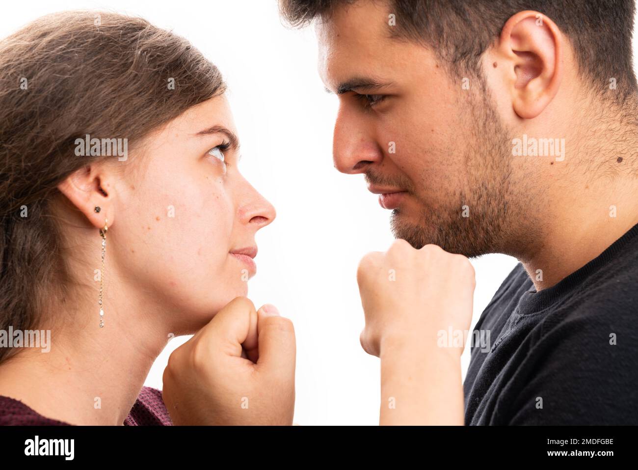 male and female couple arguing fighting threatening with fists making ...
