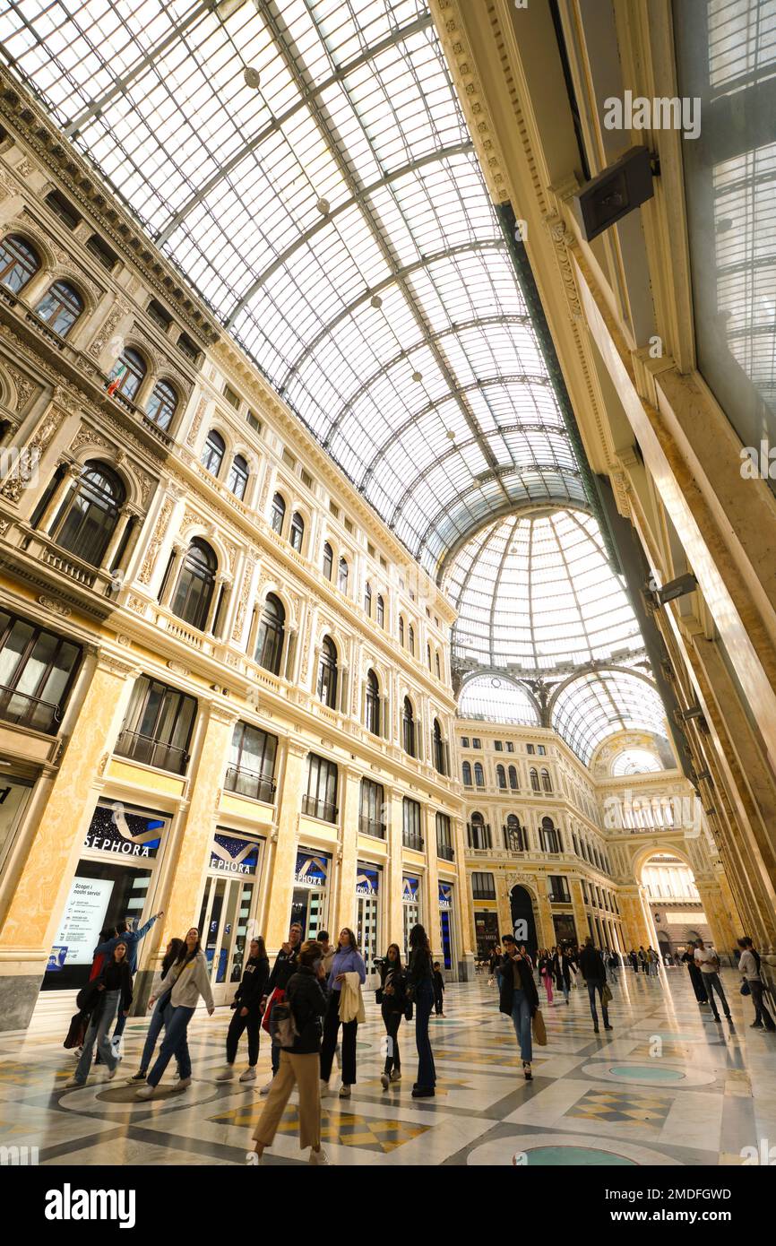 Interior view of the famous Galleria Umberto I, a modern, glass covered ...
