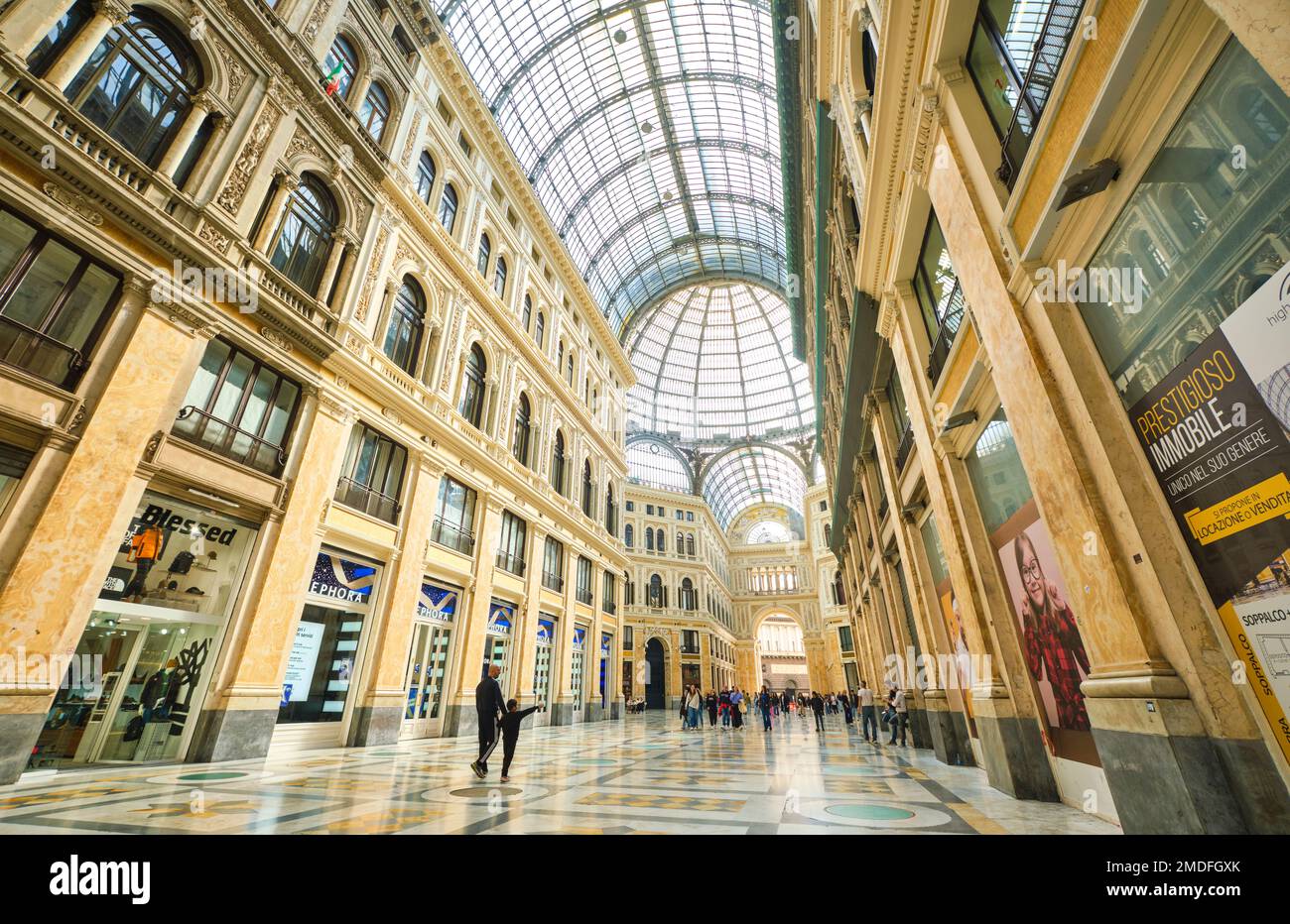 Interior view of the famous Galleria Umberto I, a modern, glass covered ...