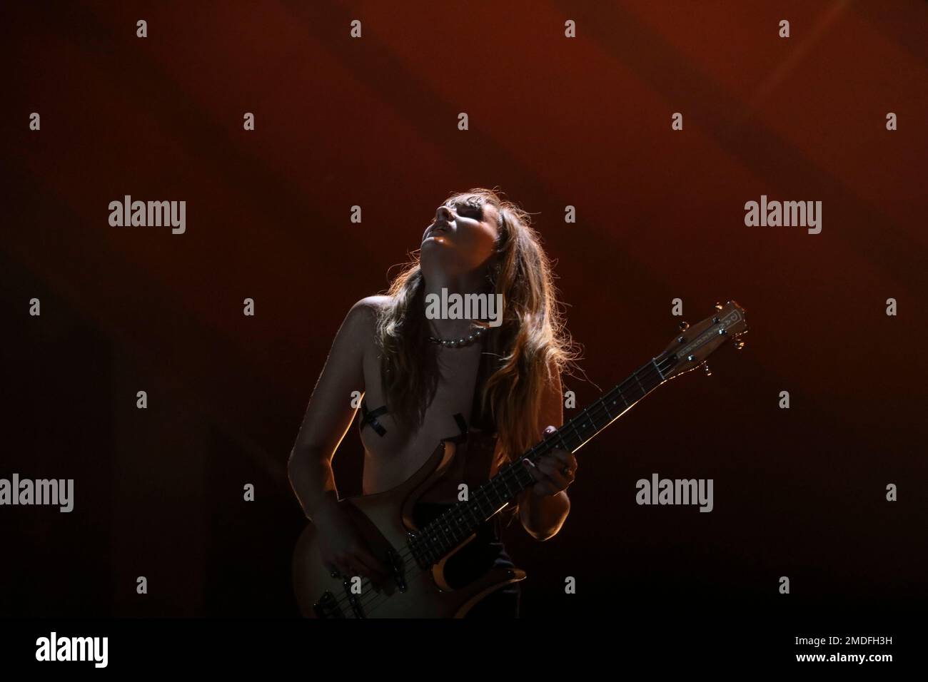 Victoria De Angelis from the band Maneskin, performs at the Global ...
