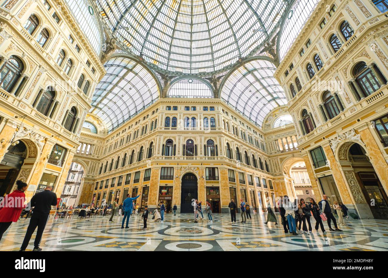 Interior view of the famous Galleria Umberto I, a modern, glass covered ...