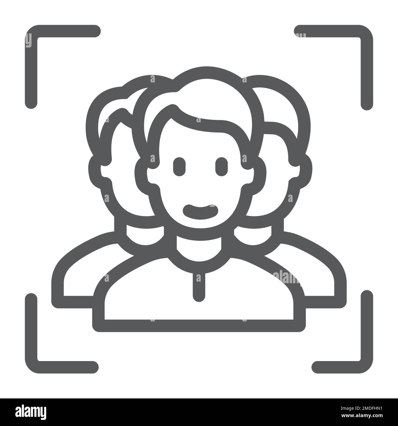 Multi face id line icon, face recognition and face identification, face ...