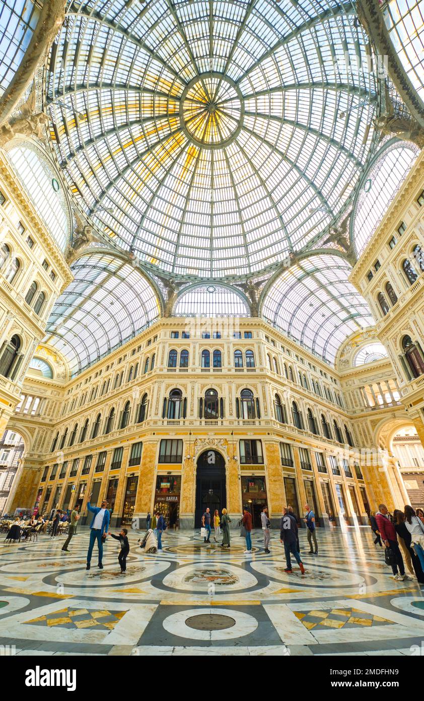 Interior view of the famous Galleria Umberto I, a modern, glass covered ...
