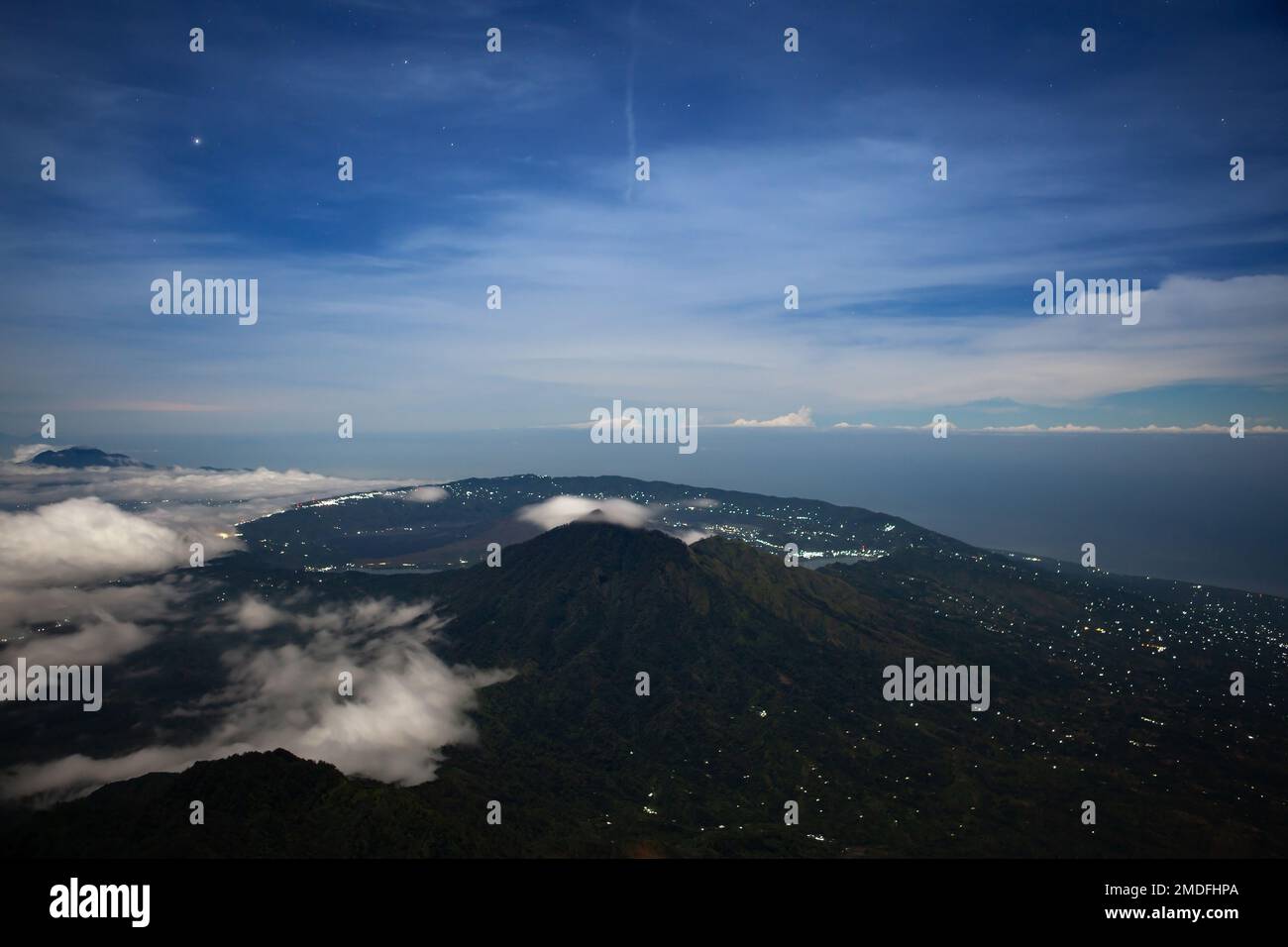 Batur volcano at Bali island. Night landscape from the top of Agung ...