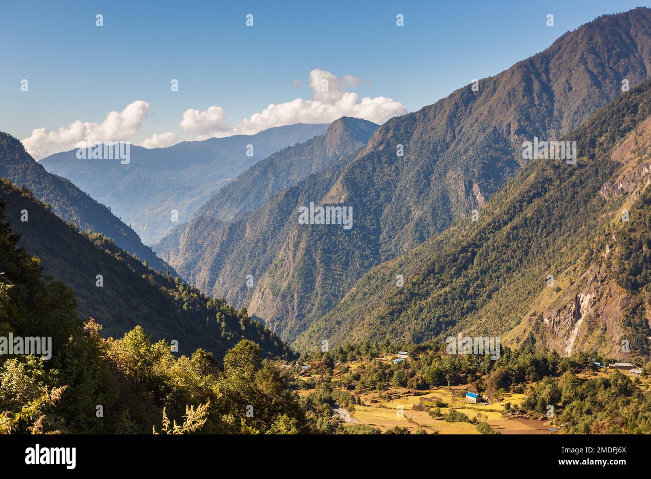 Mountain village in Sagarmatha National Park, Himalayas, Nepal. Idyllic ...