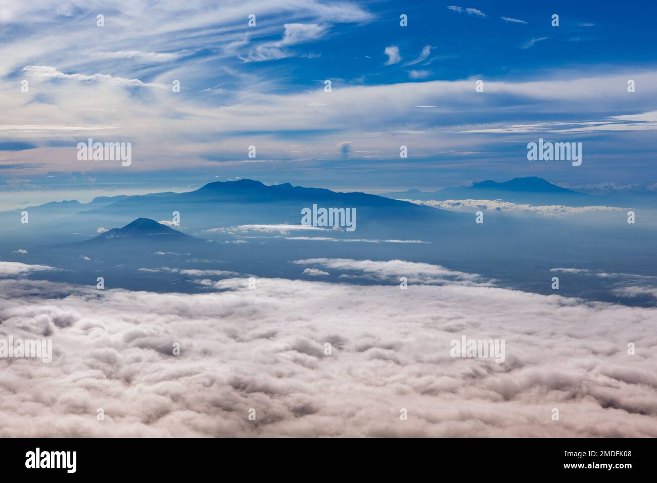 Argopuro and Raung volcanoes in East Java from Mt. Semeru summit Stock ...