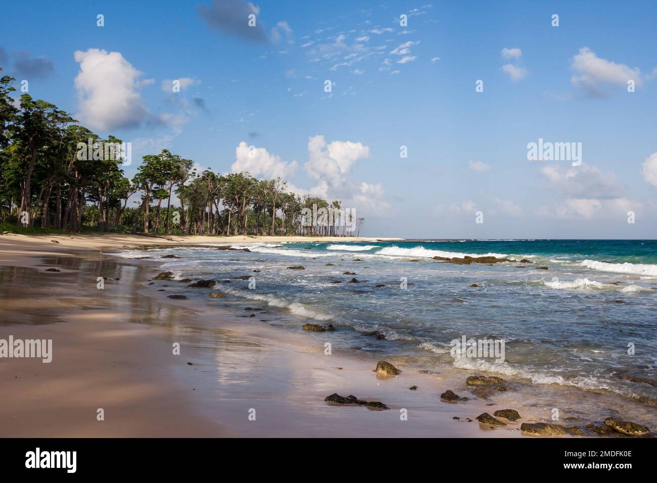 Coast of Little Andaman island. Tropical forest and sandy beach at ...