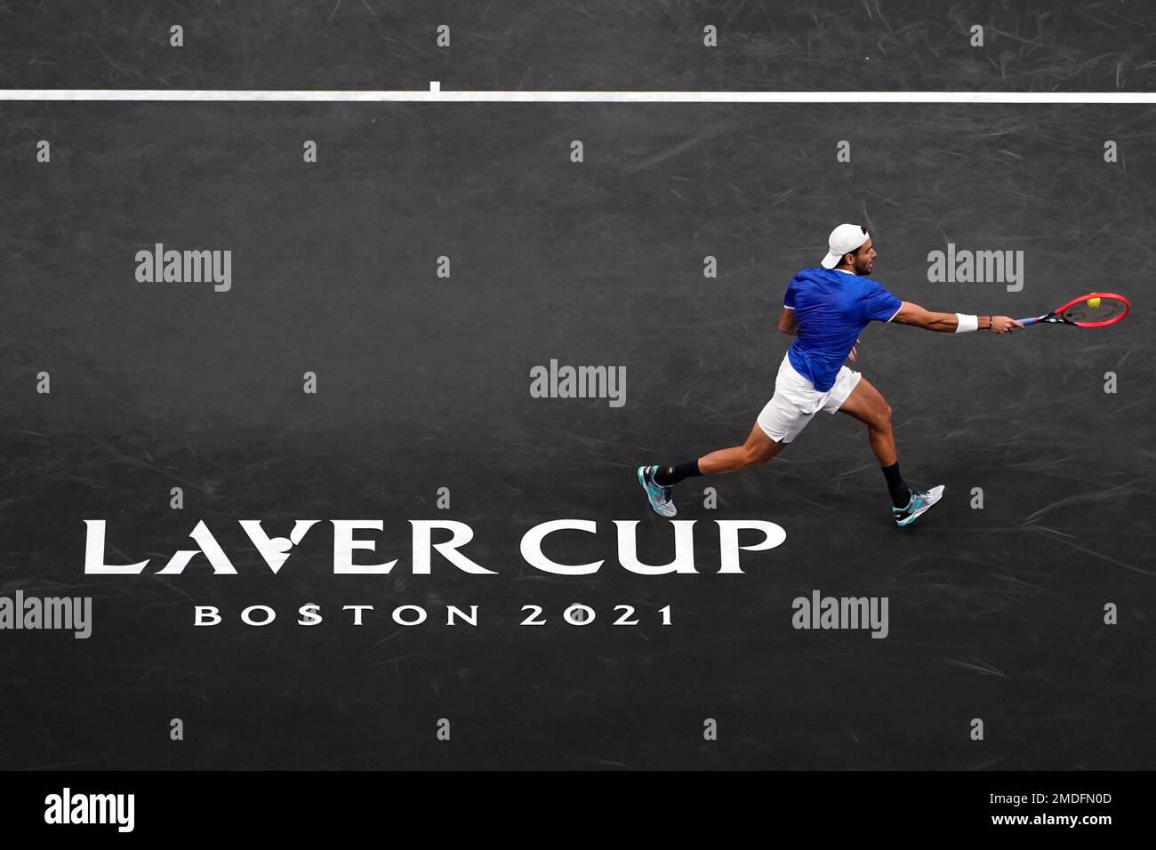 Team Europe's Matteo Berrettini, of Italy, returns the ball to Team ... Team Europe's Matteo Berrettini, of Italy, returns the ball to Team ...