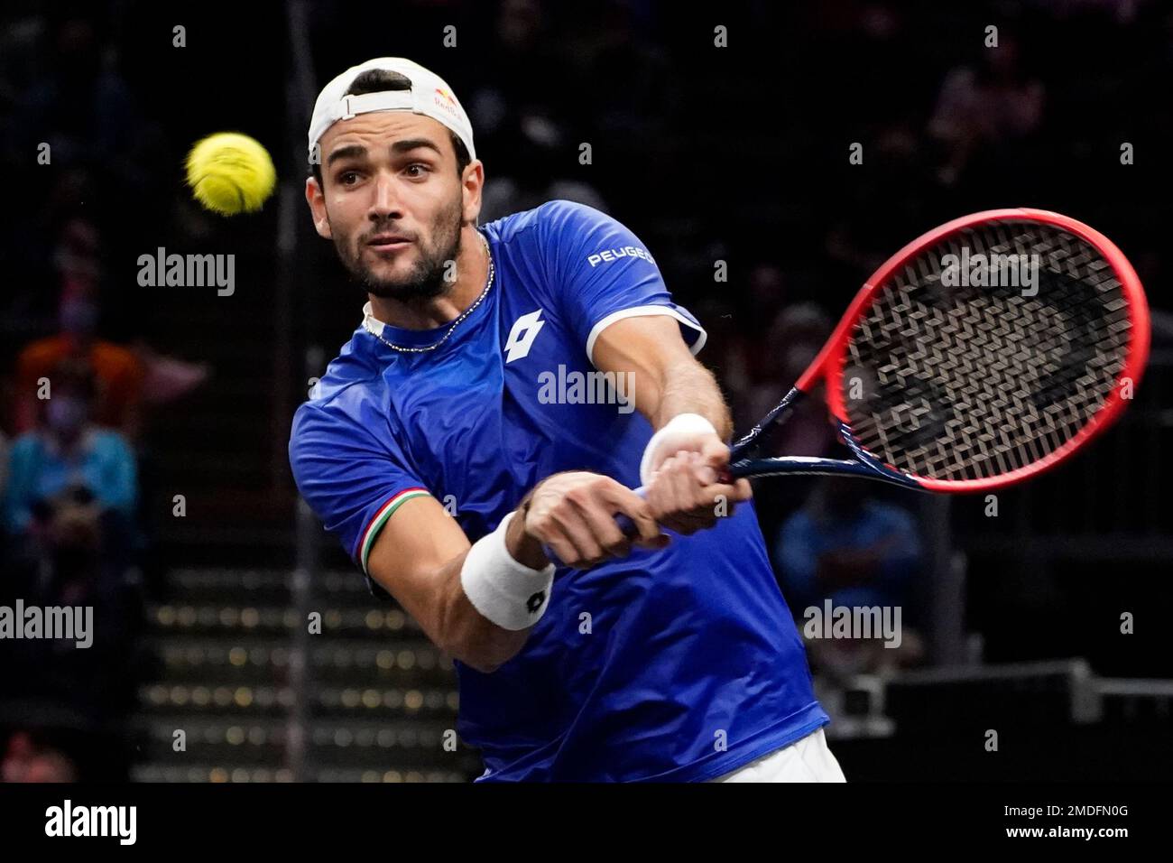 Team Europe's Matteo Berrettini, of Italy, returns the ball to Team ... Team Europe's Matteo Berrettini, of Italy, returns the ball to Team ...