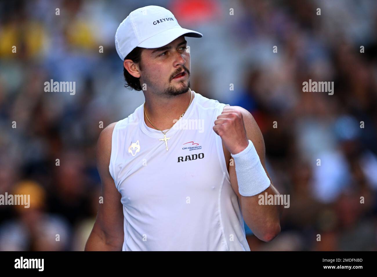 JJ Wolf of the United States wins a point during his match against Ben ...