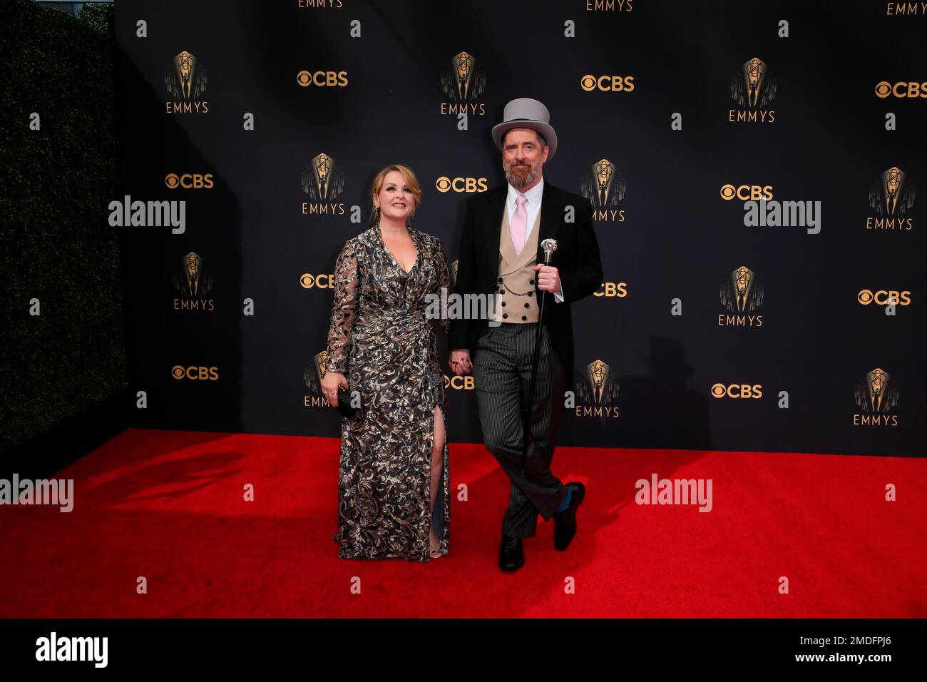 Shannon Nelson, left and Brendan Hunt arrive at the 73rd Emmy Awards at ...
